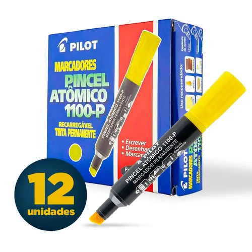 Pincel Marcador Permanente Ponta Chanfrada Pilot Atômico 1100P Amarelo ...