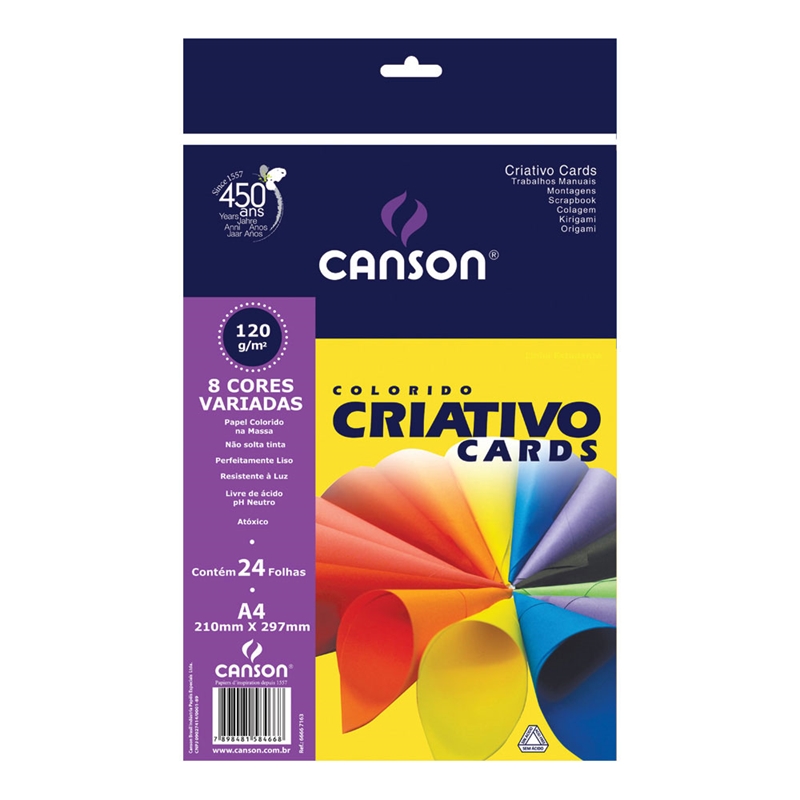Casa do Papel Papel Colorido Criativo Color Set Cards 8 Cores 120g A4 ...